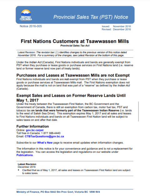 Native Status Card | Tsawwassen Mills